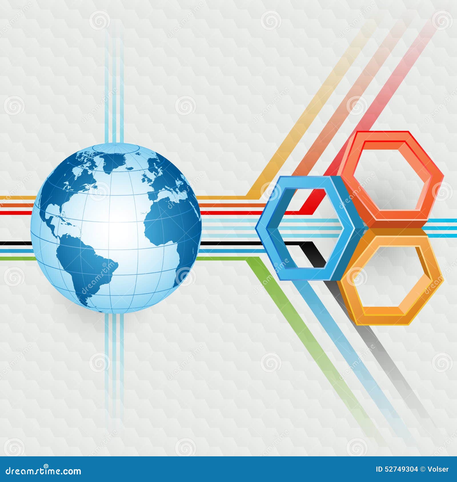 Three Dimensions Hexagons and Earth Globe on Geometric Linear Design ...