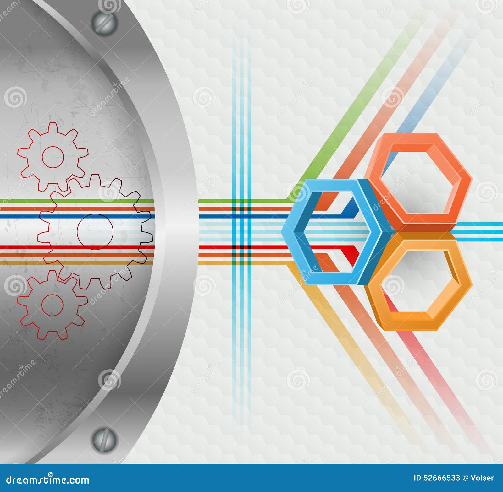 Three Dimensions Hexagons On Geometric Linear Designand Metallic Device Stock Vector