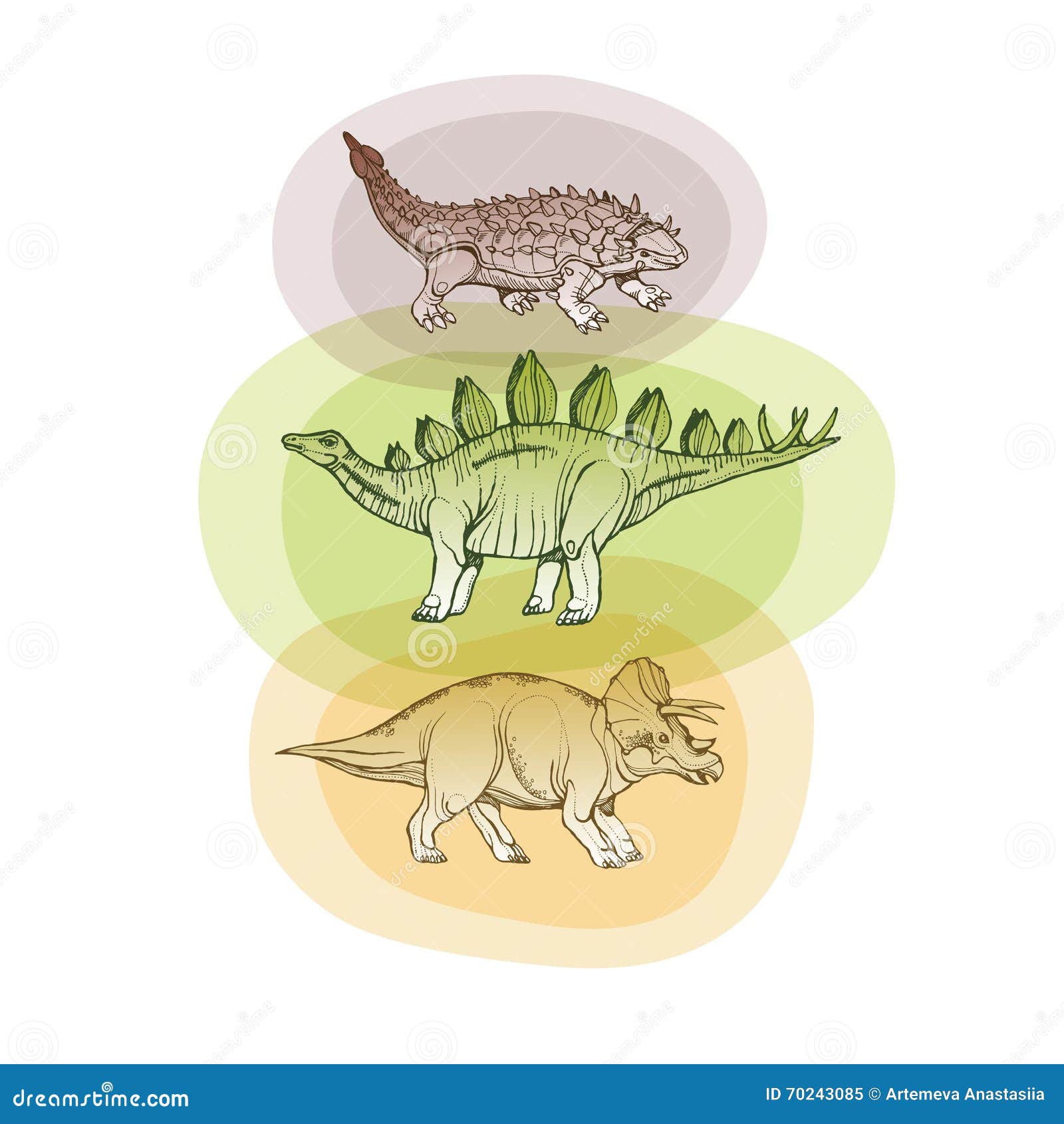 Dinosaurs, Set, Stegosaurus, Triceratops, Isolated On White Background ...