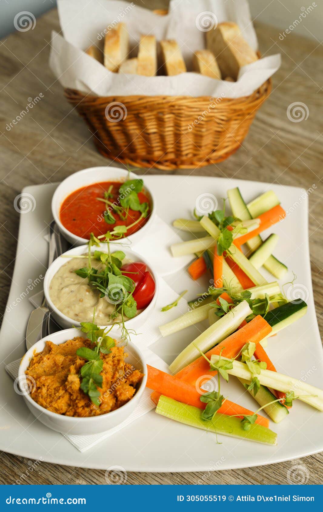 Three Dip Sauces with Vegetables on a Plate Stock Image - Image of ...