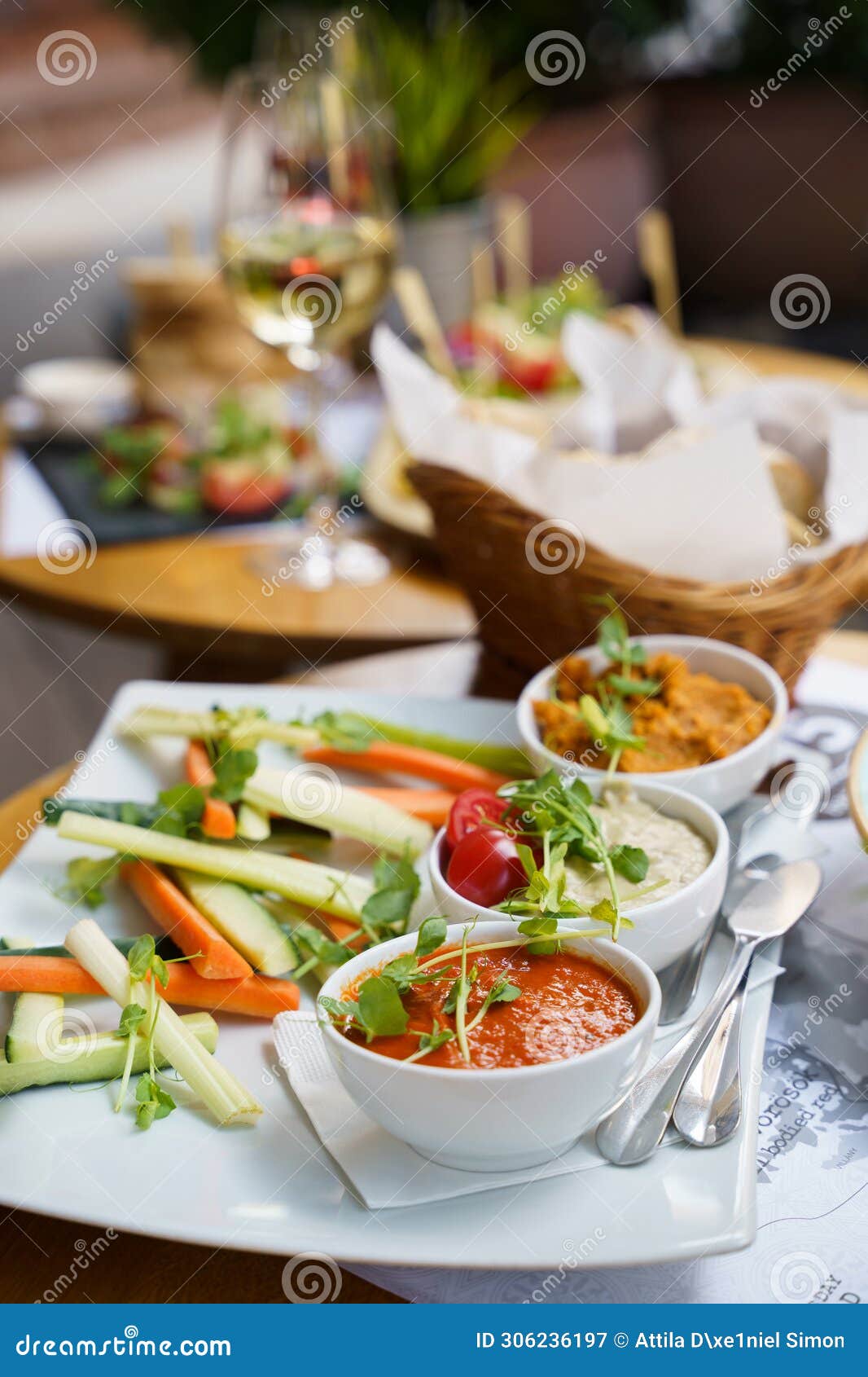 Three Dip Sauces with Vegetables on a Plate at Brunch Table Stock Image ...