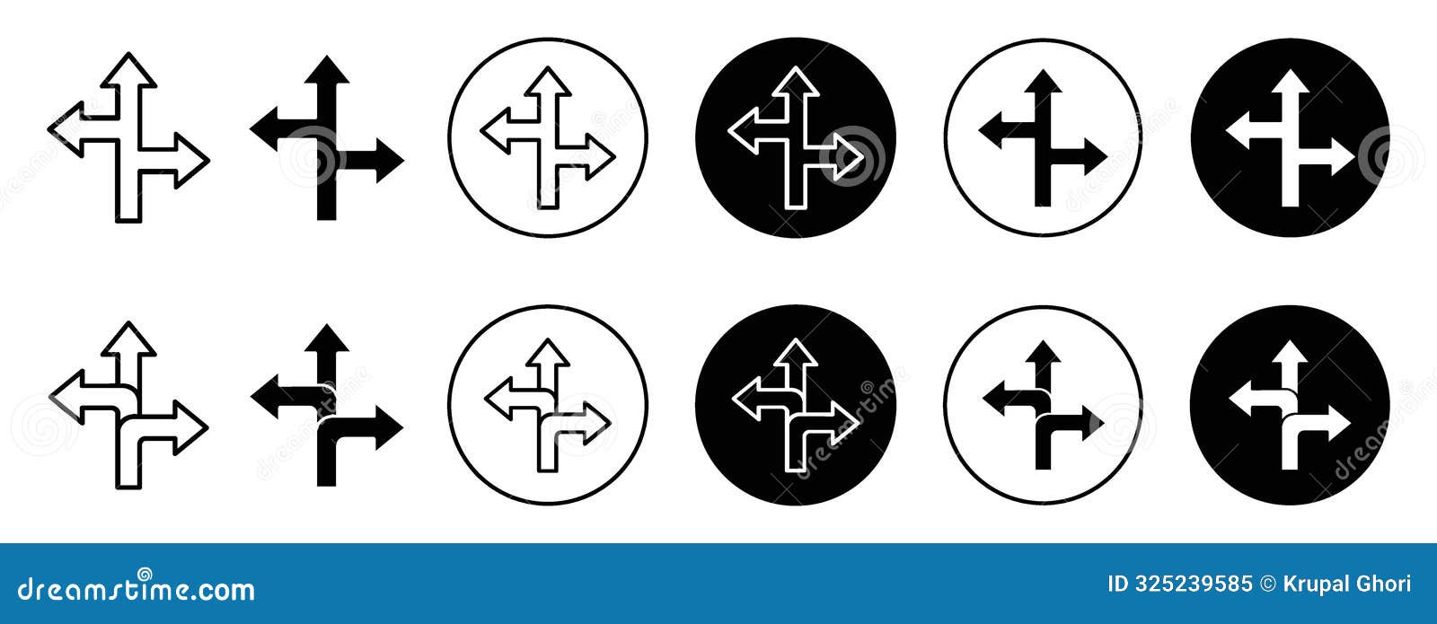 Three Direction Sign Outline Flat Icon Stock Illustration ...