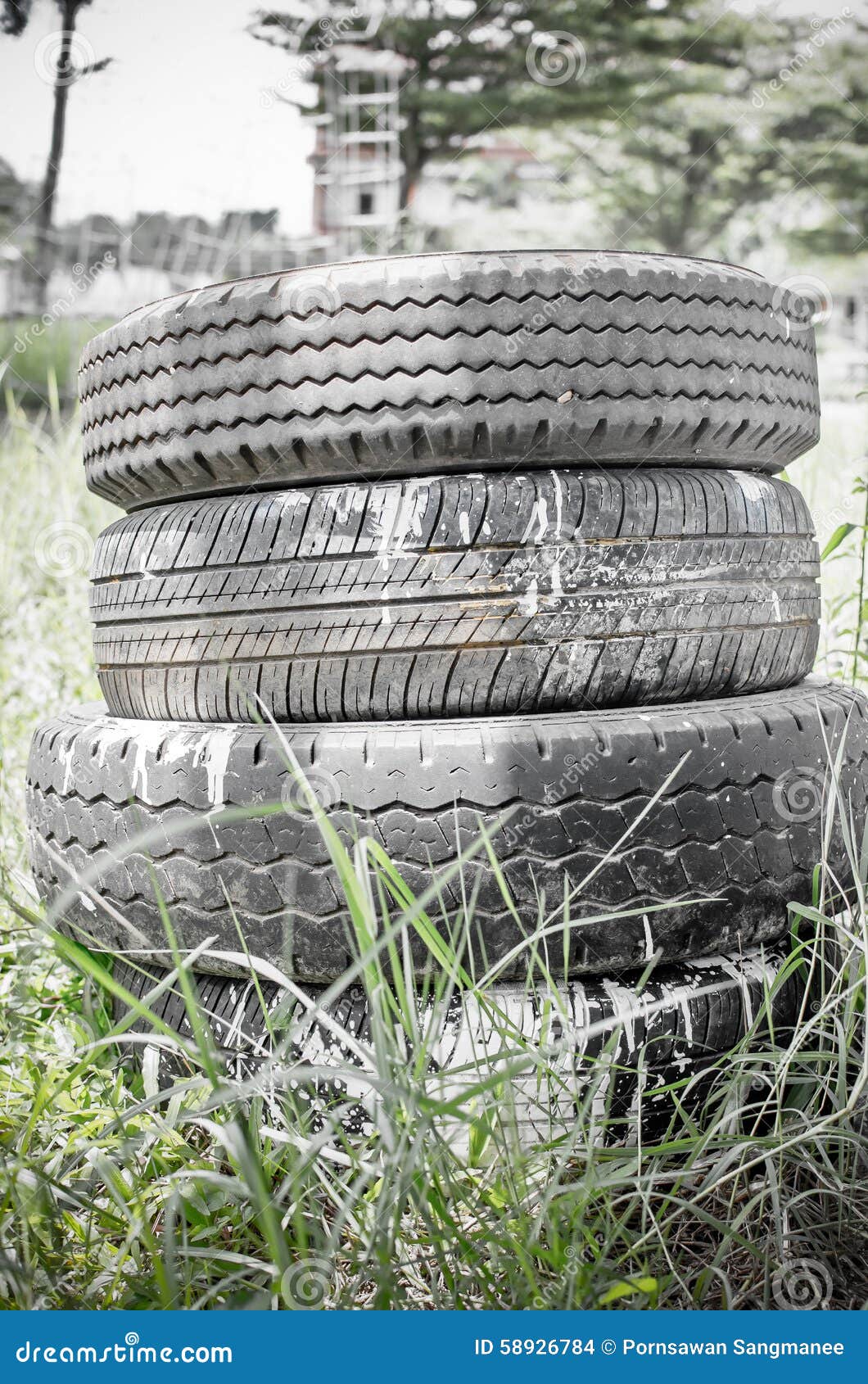 Three Dirty Used Tires Over Stock Photo - Image of detail, strip: 58926784