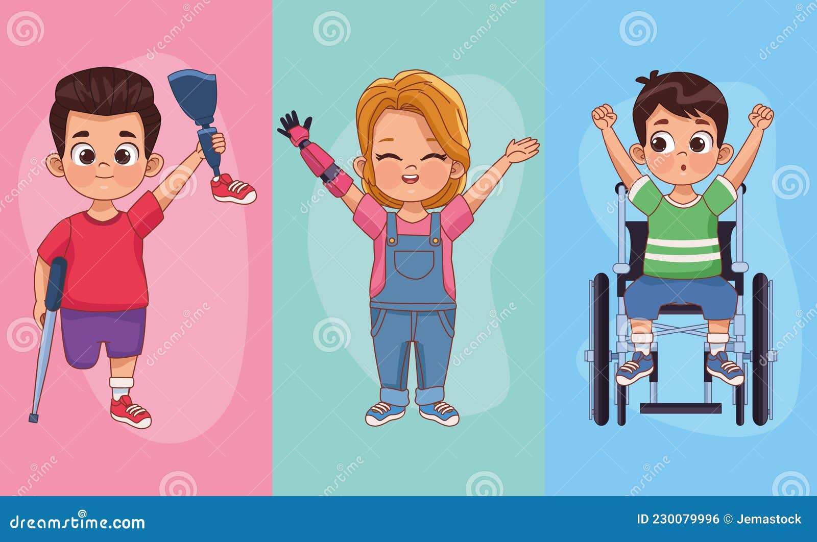 Three Disability Kids Characters Stock Vector - Illustration of girl ...
