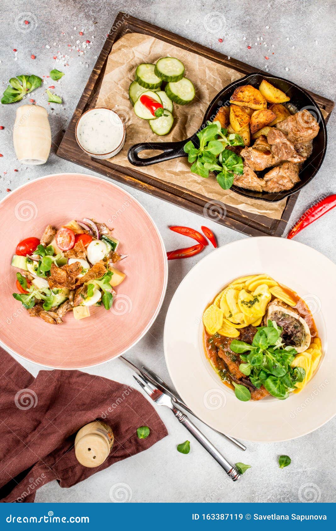 Three Dishes from the Menu for the Restaurant Stock Image - Image of ...
