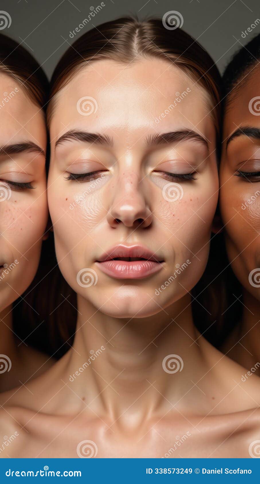 Three Diverse Individuals with Their Eyes Shut Stock Illustration ...