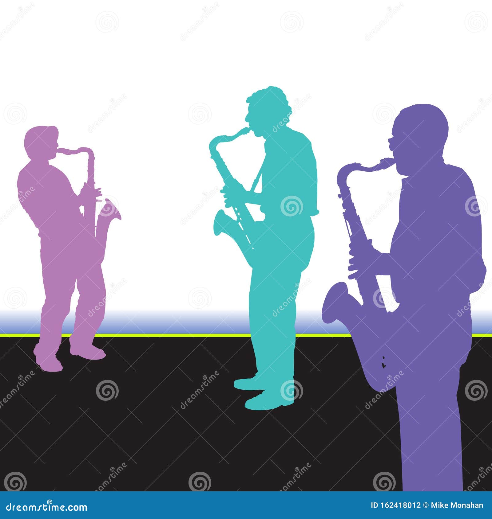 Three Diverse Sax Players in Interesting Colors. Stock Vector ...