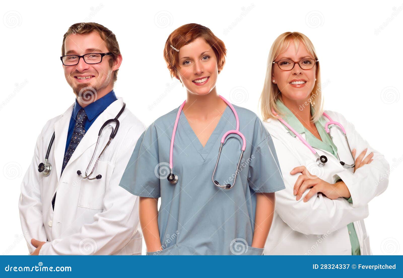 Three Doctors and Nurses on a White Background Stock Image - Image of ...