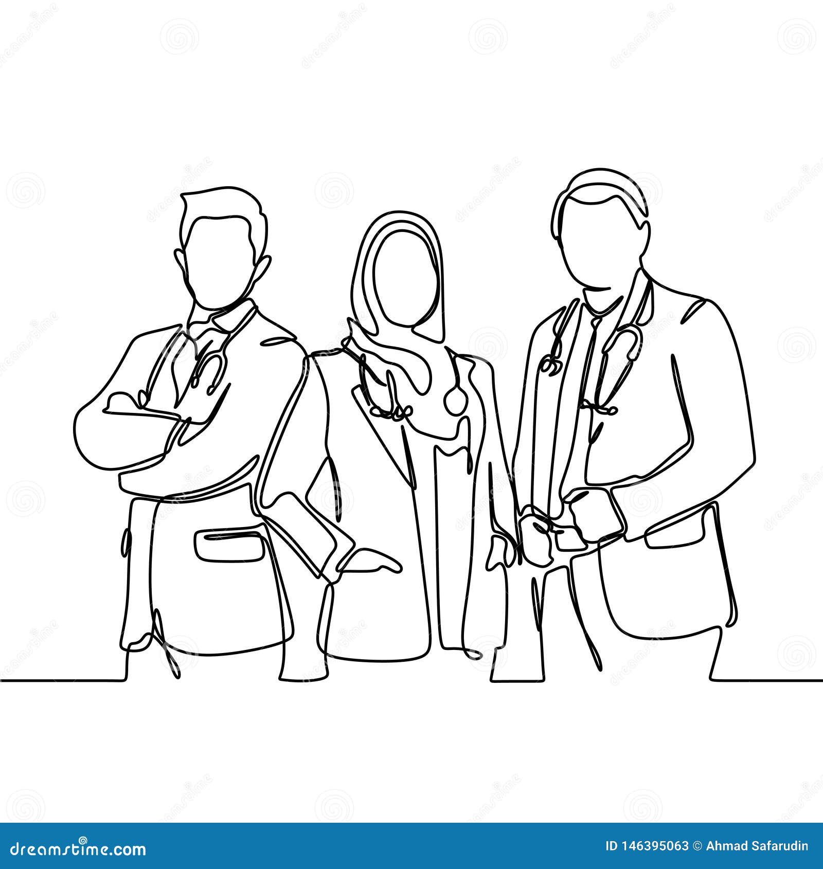 Three Doctors Are Standing On A Blue Background. Vector Illustration ...