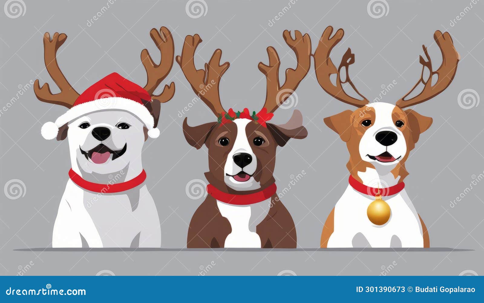 Three Dogs Dressed Up As Reindeer Stock Illustration - Illustration of ...
