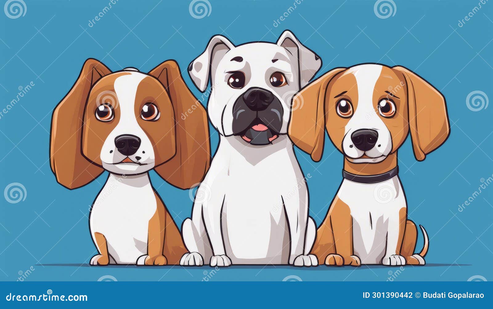 Three Dogs, One White, One Brown and White, and One Brown and White ...
