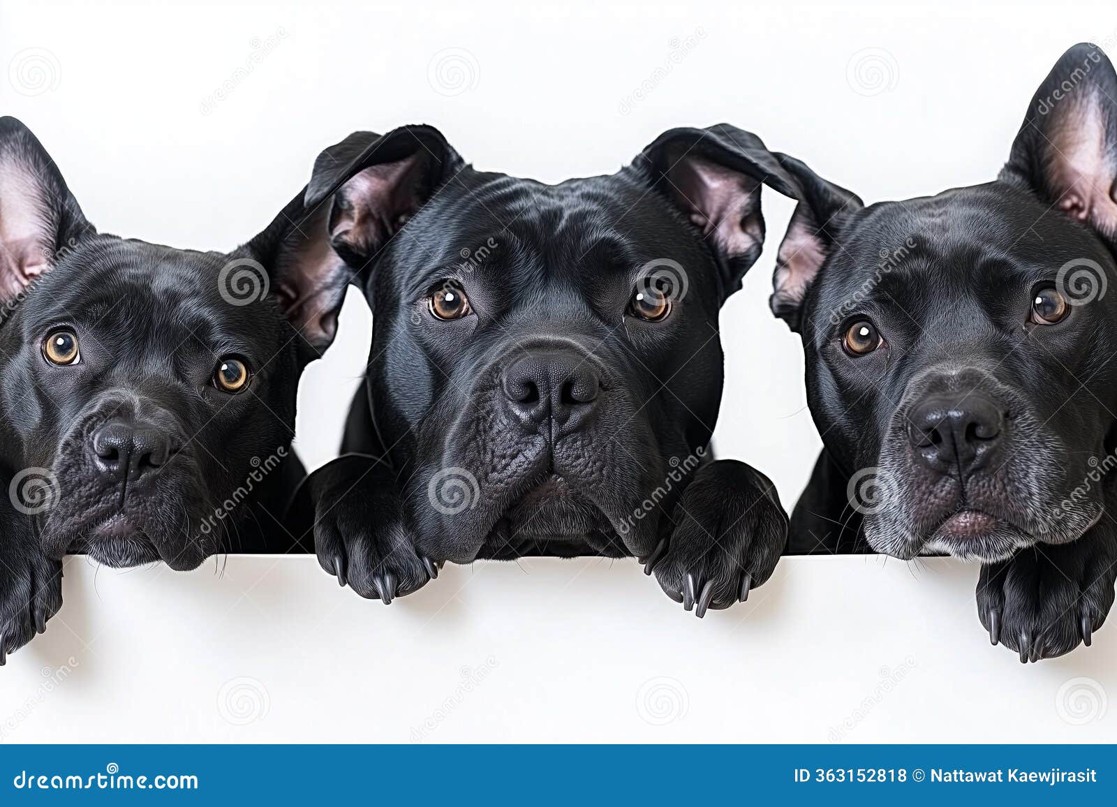 Three Dogs Peeking Over a White Surface with an Adorable Expression on ...