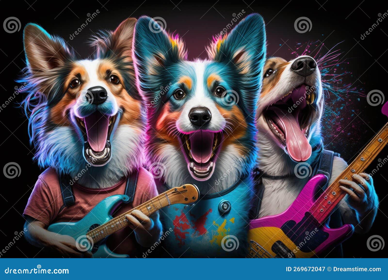 Three Dogs are Playing Guitar and Singing. Generative AI Stock ...