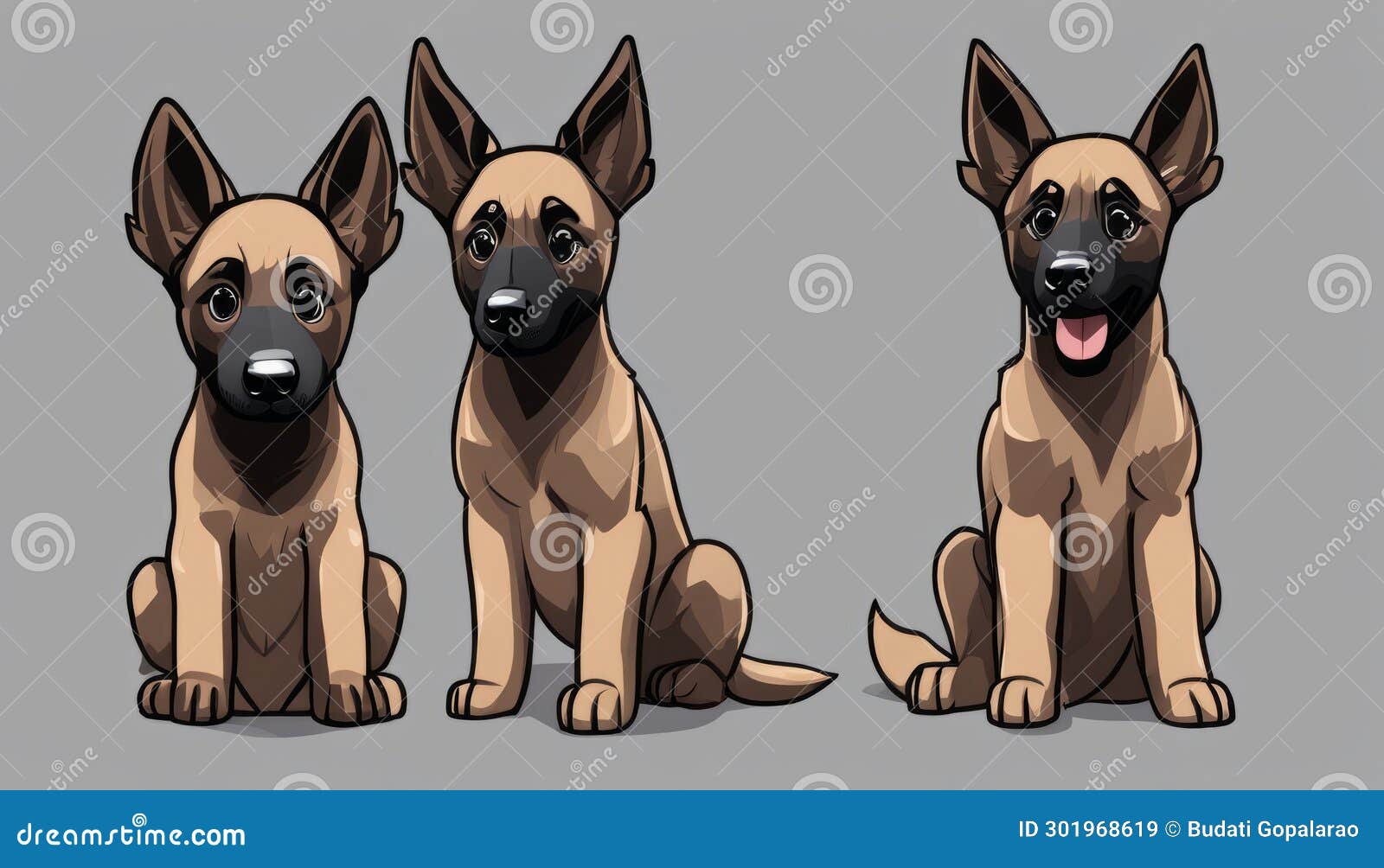 Three Dogs Sitting in a Row Stock Illustration - Illustration of loyal ...