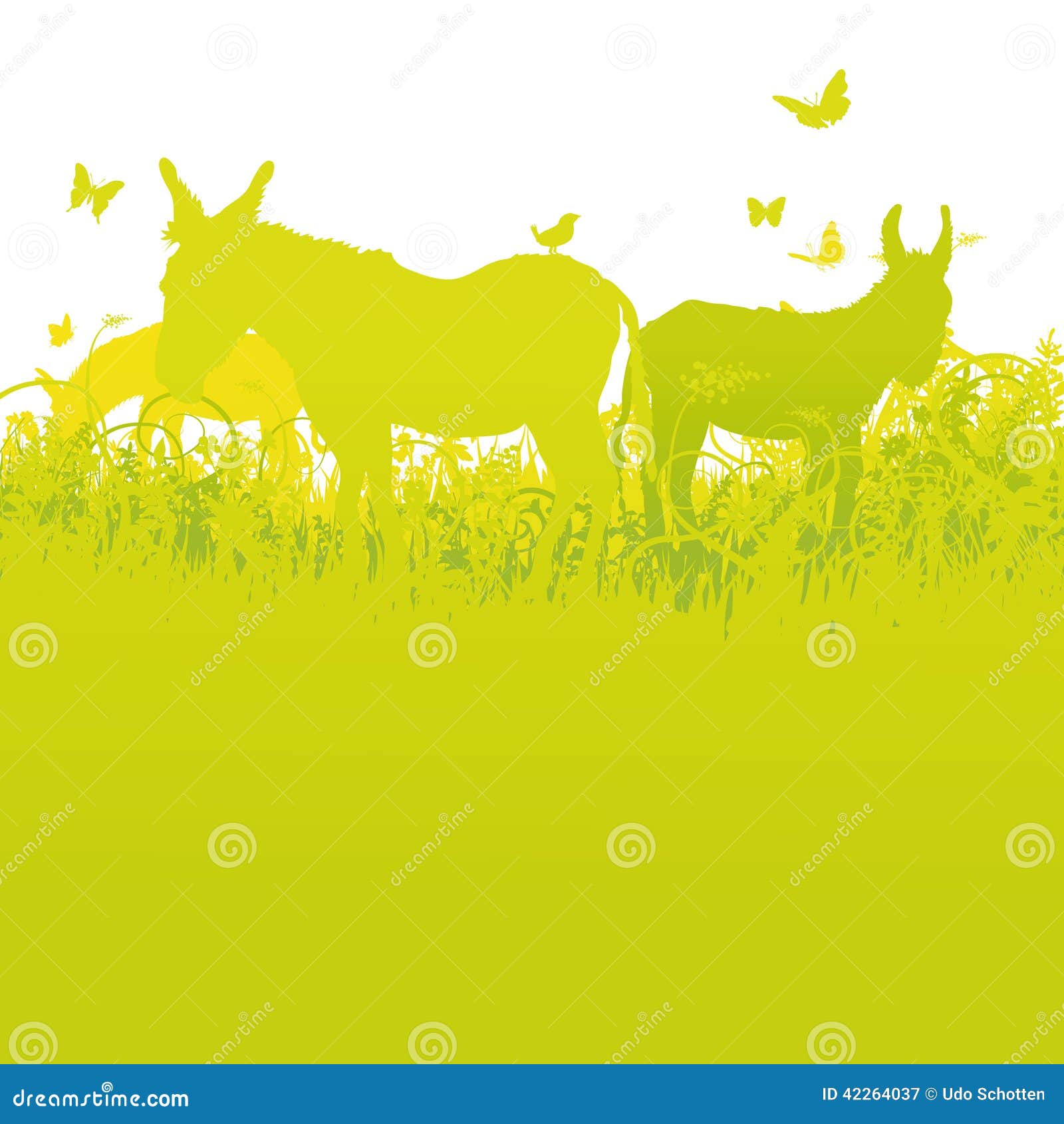 Three Donkeys on the Summer Meadow Stock Vector - Illustration of ...