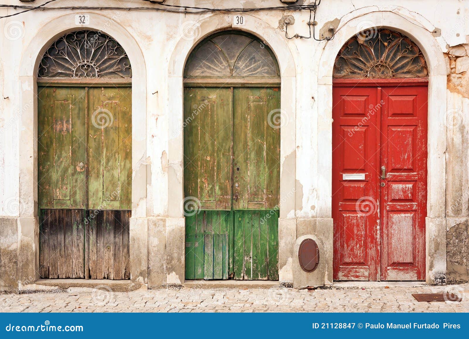 Three Doors of Abandoned Building. Stock Image - Image of structure ...