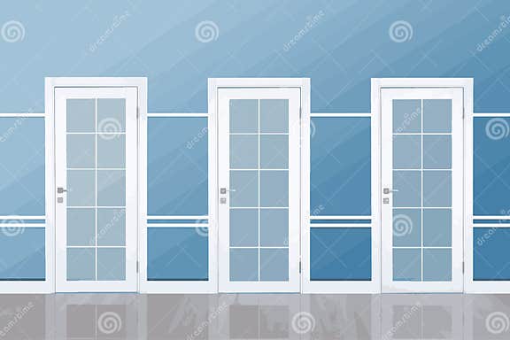 Three Doors, One Open and Two Closed. Vector Illustration Stock Vector ...