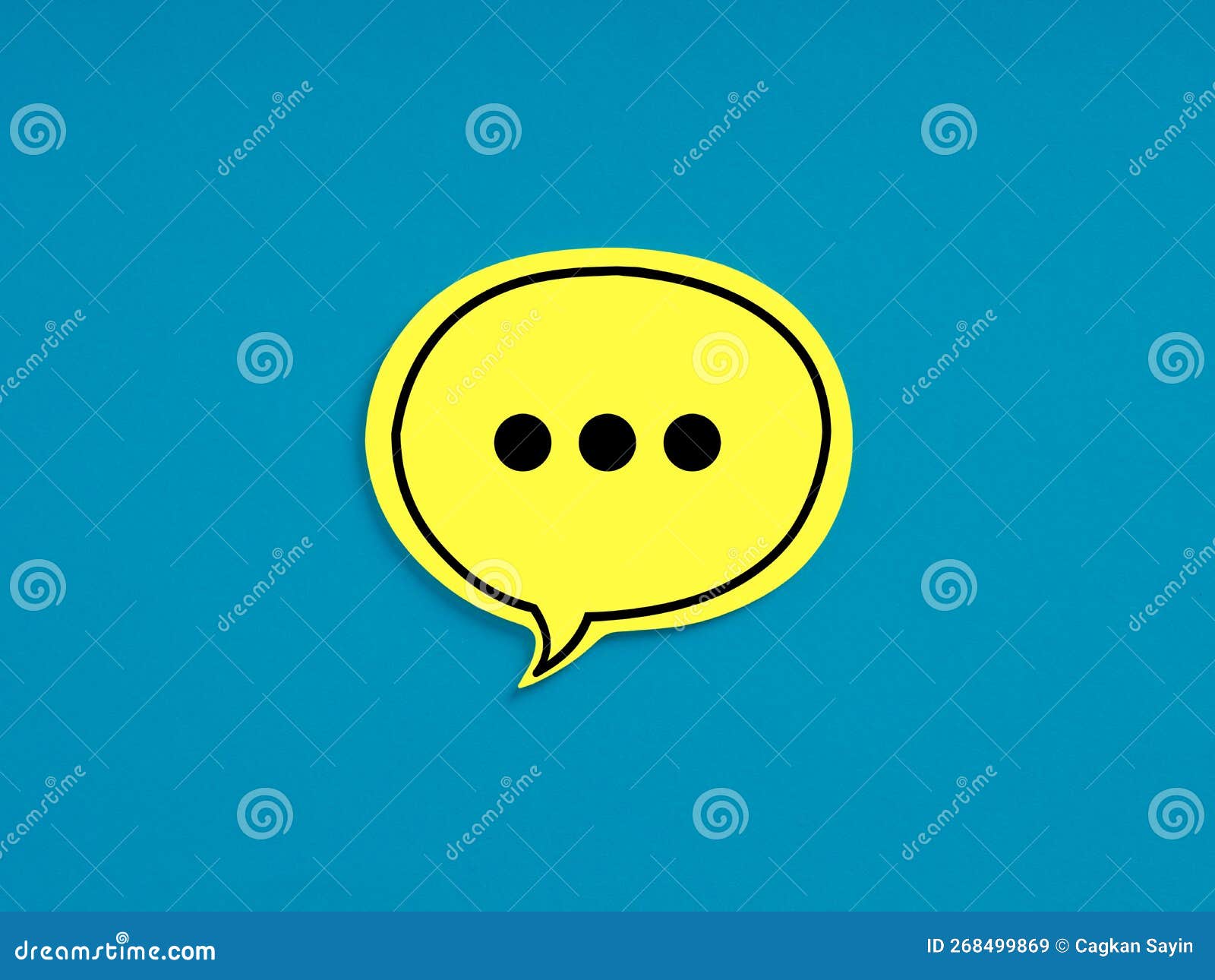Three Dots on Yellow Speech Bubble on Blue Background. Discussion ...