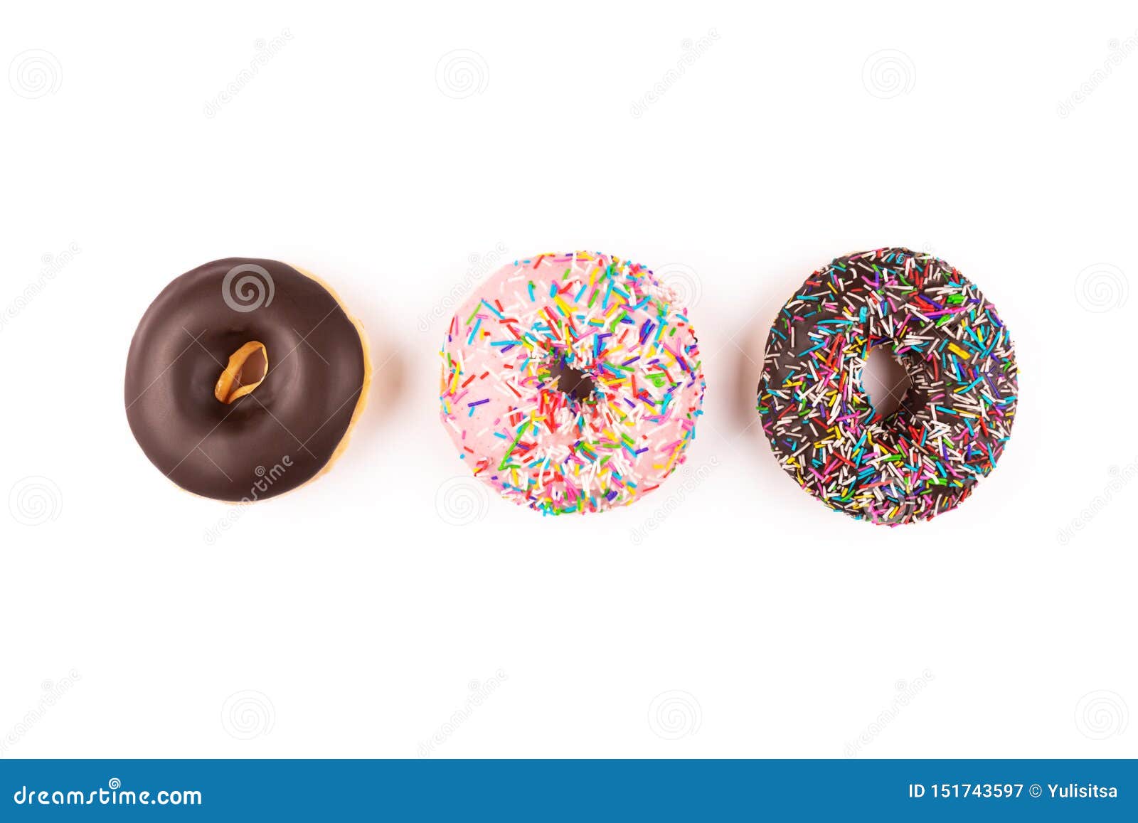 Three Doughnuts Isolated on White Stock Image - Image of delicious ...