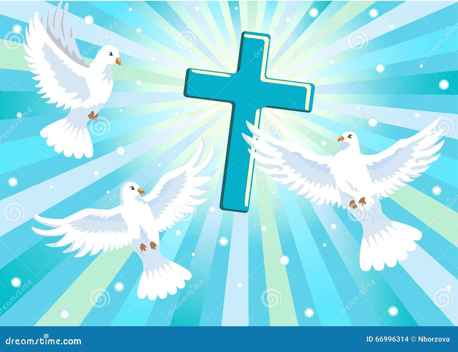 Three doves with cross stock vector. Illustration of hope - 66996314