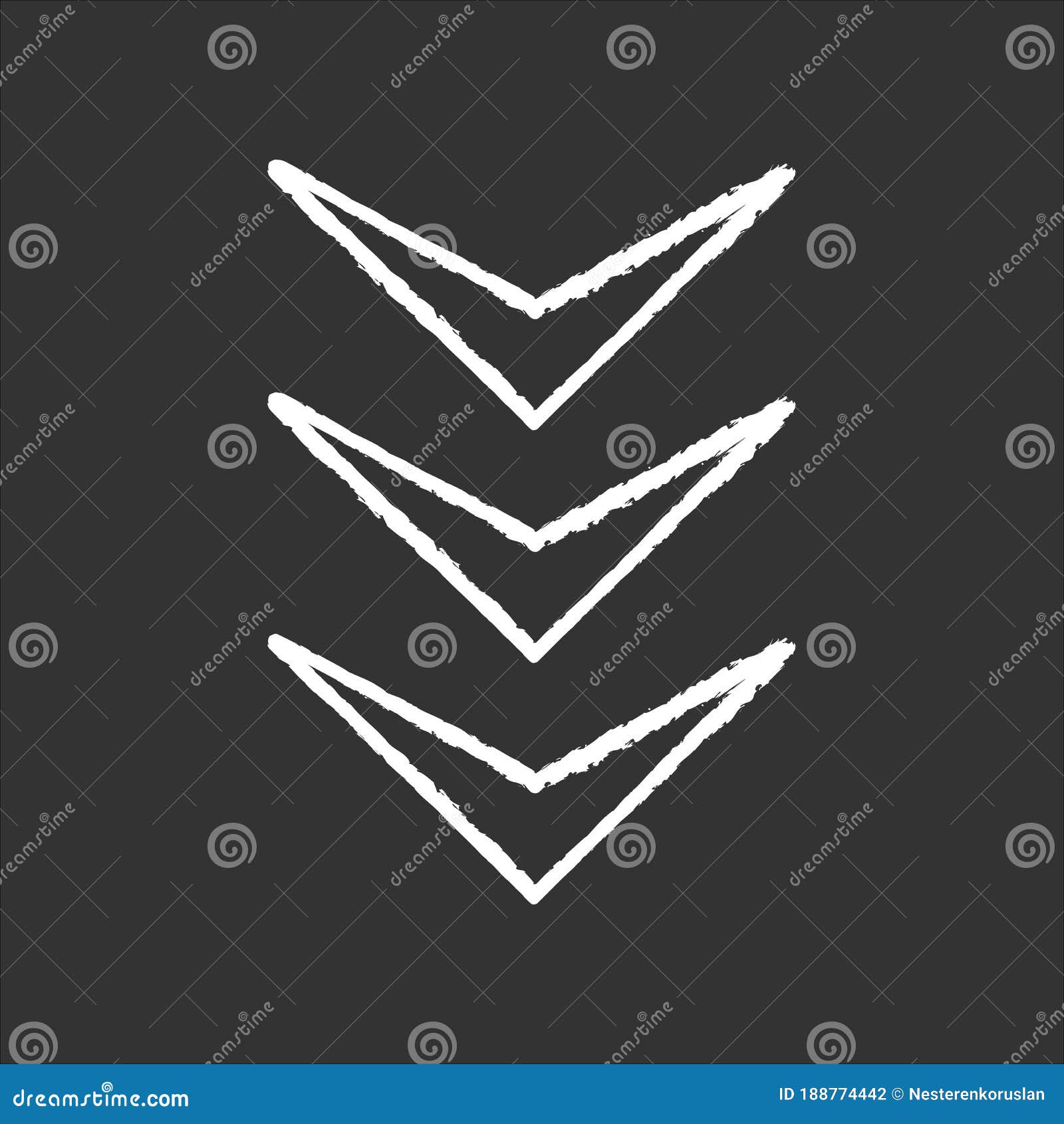 Three Down Arrows Chalk White Icon on Black Background. Page Browsing ...