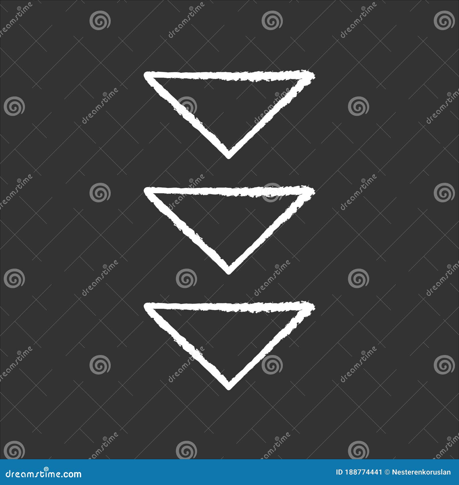 Three Down Arrows Chalk White Icon on Black Background. Page Browsing ...