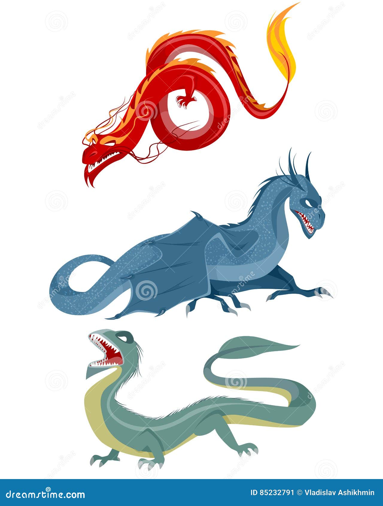 Three Dragons With Red And Blue Eyes Stock Photography | CartoonDealer ...