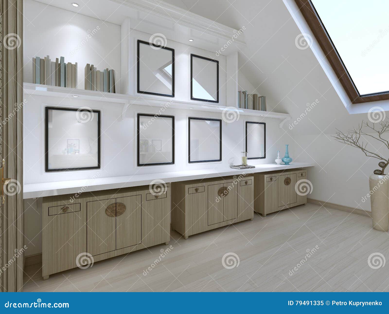 Three Drawers and Shelves with Books in the Bedroom in a Modern Stock ...