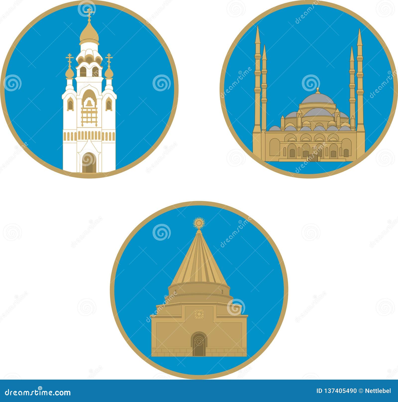 Three Temples of Different Religions Stock Vector - Illustration of ...