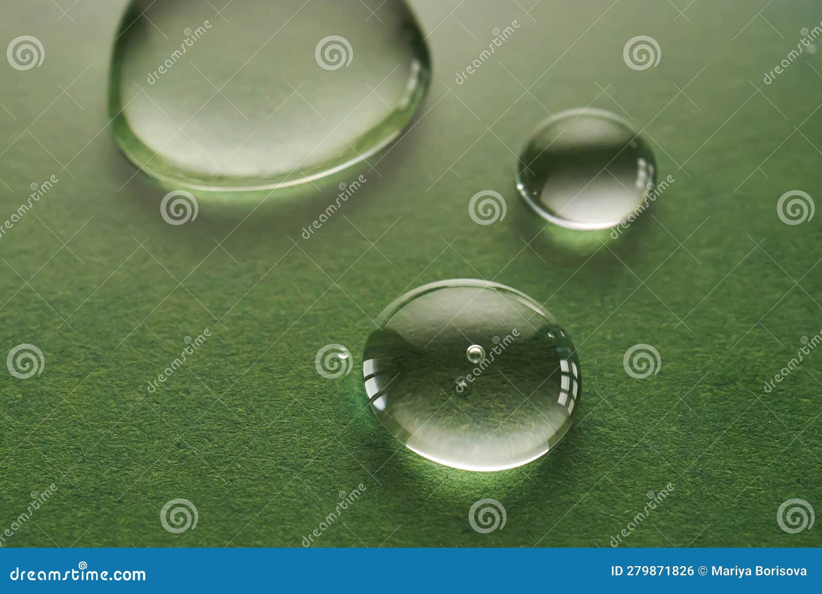 Three Drops of Liquid on a Green Background. Stock Photo - Image of ...