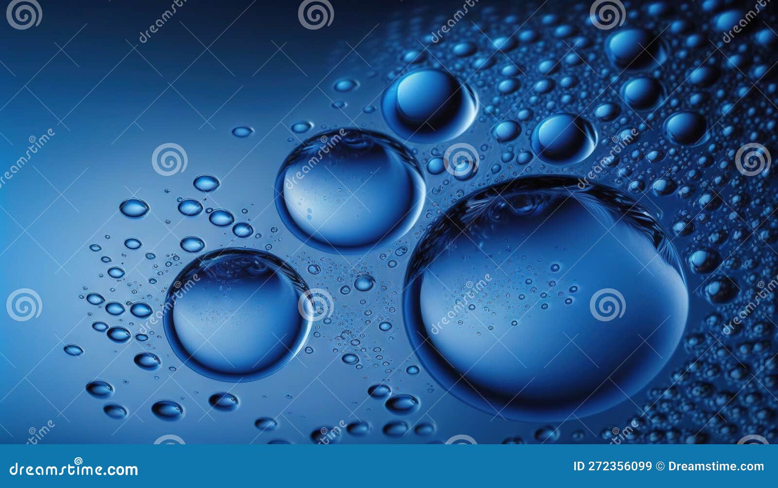 Three Drops of Water on a Blue Background with Bubbles of Water Stock ...