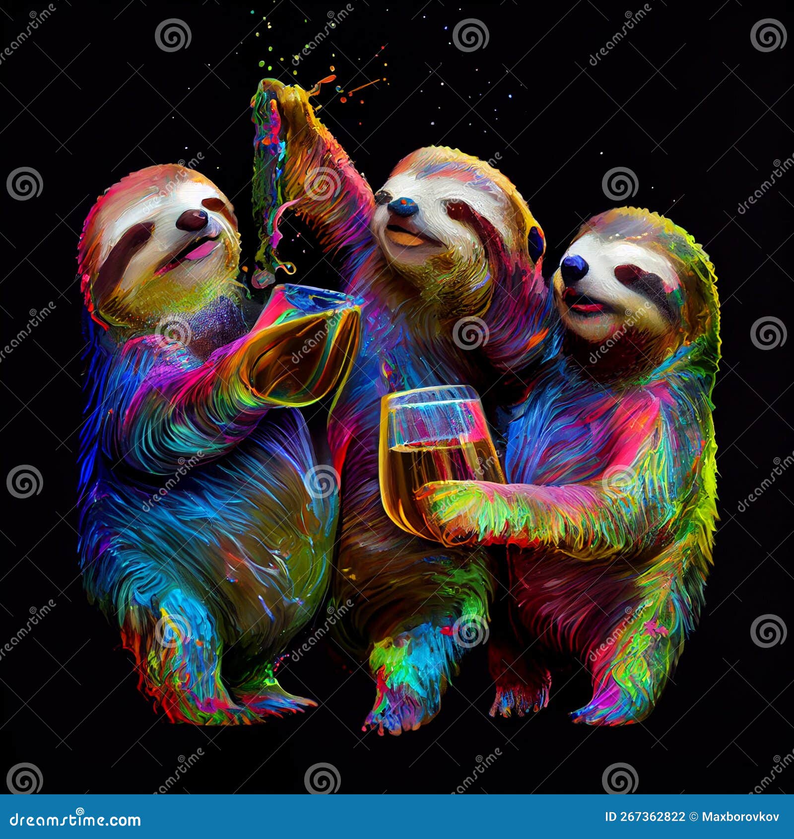 Three Drunk Sloths with Beer. AI Generative Stock Illustration - Illustration of dripping, food ...