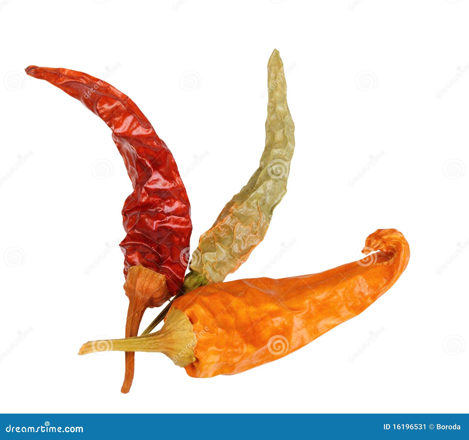 Three dry chilli-pepper stock image. Image of object - 16196531