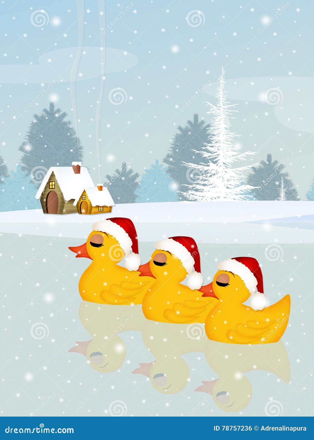 Three Ducks with Christmas Hat Stock Illustration - Illustration of ...