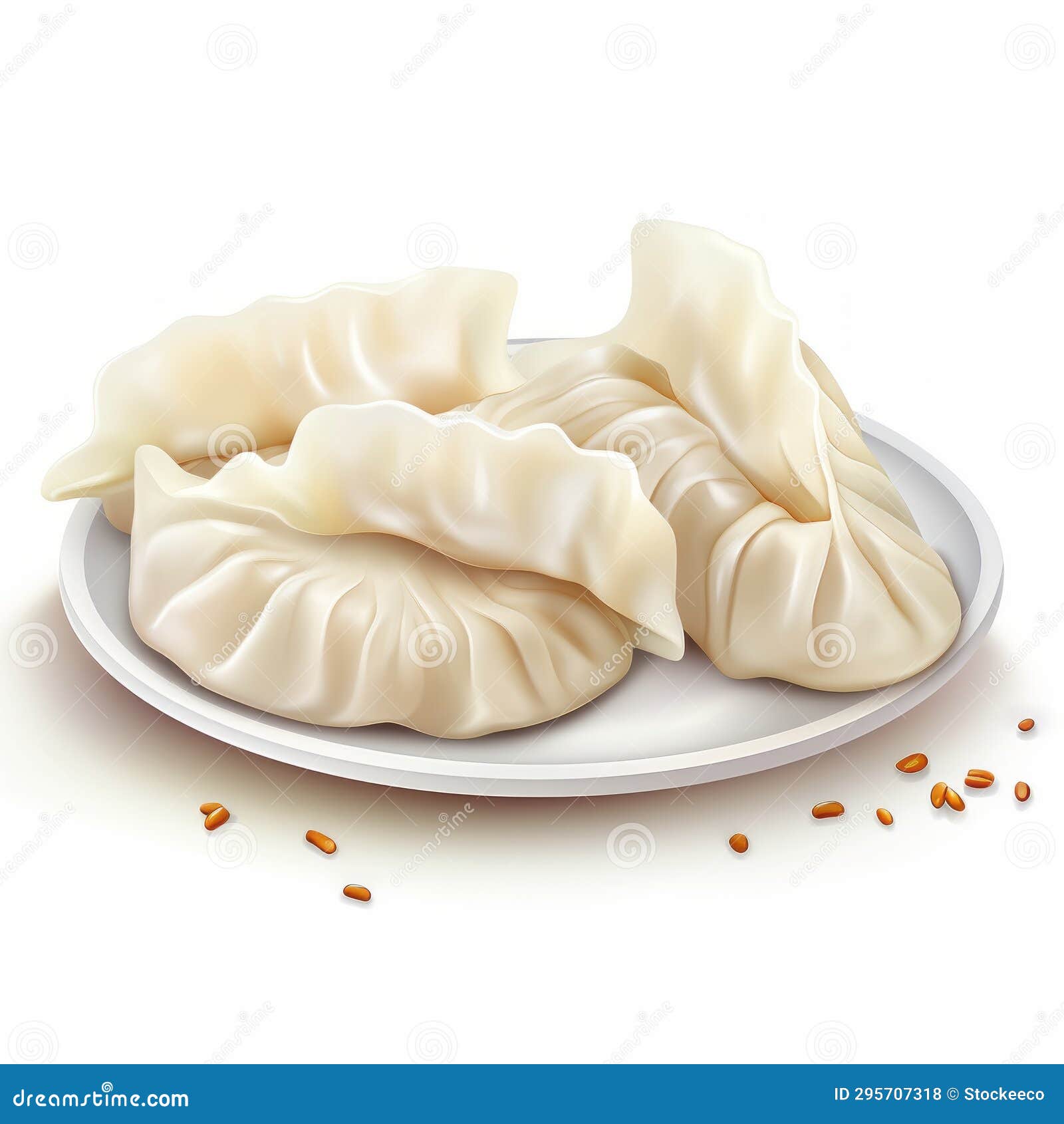 Hyperrealistic Illustrations of Dumplings on a White Plate with Spice ...