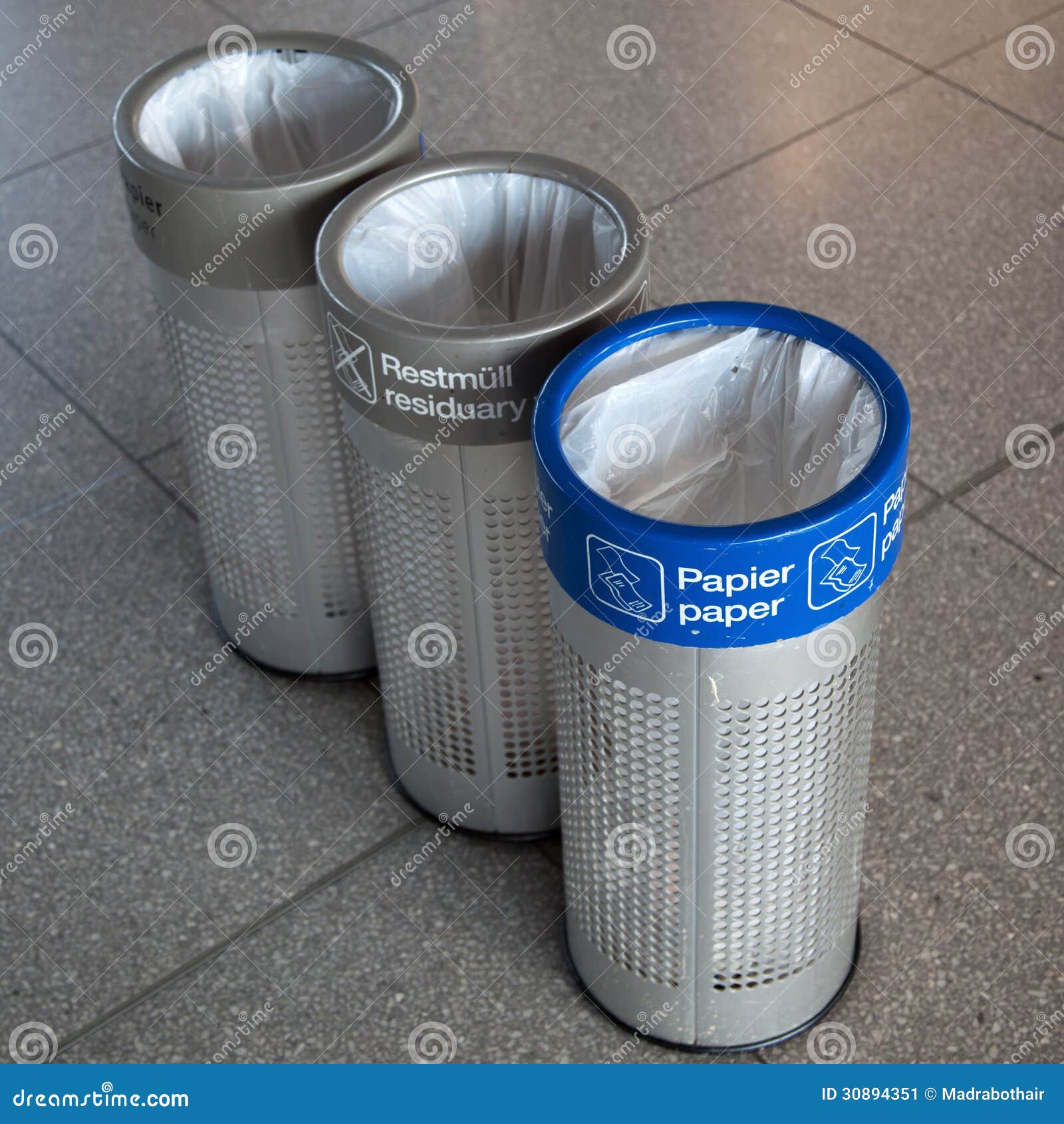 Three dustbins stock image. Image of cleanliness, dustbin - 30894351