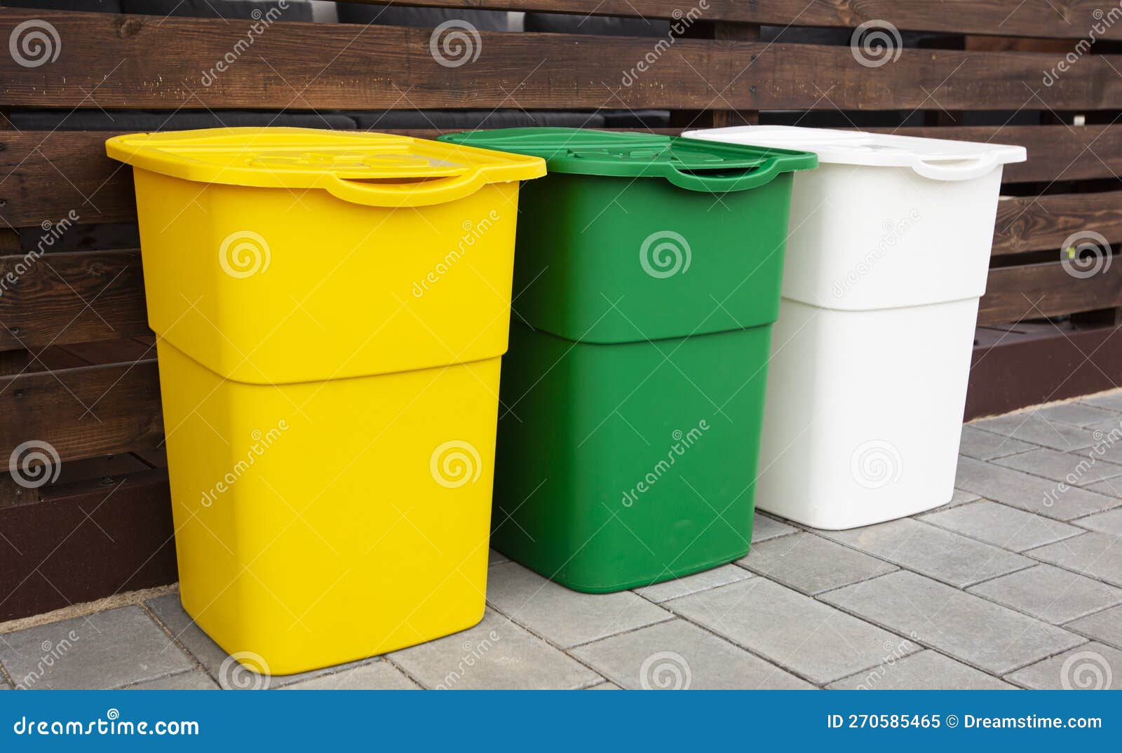 Three Dustbins for Sorting Trash Stock Image - Image of environment ...