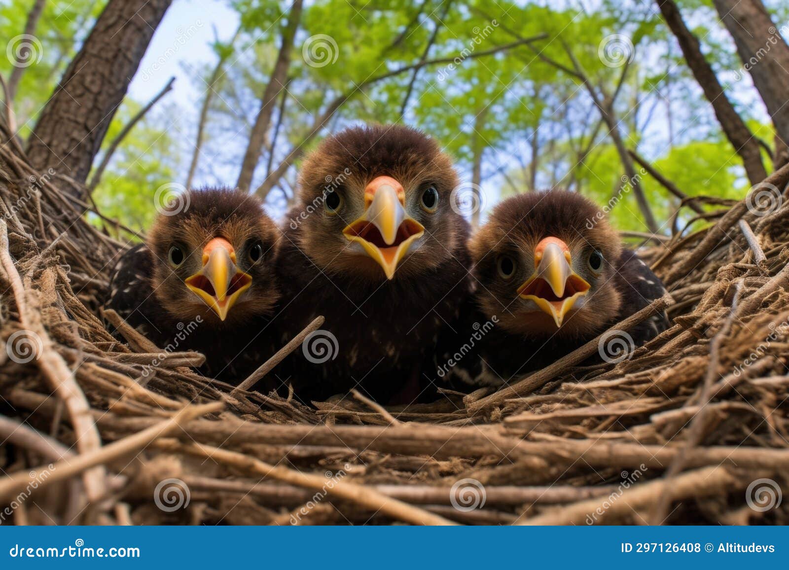 Three Eaglets in Their Nest Stock Photo - Image of youngsters ...