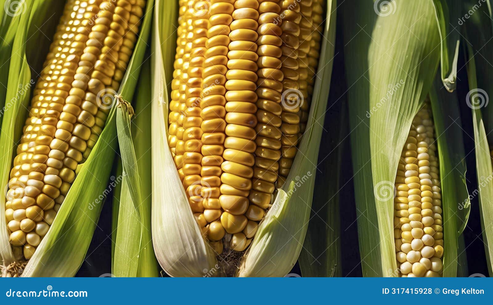 Three Ears of Corn are Shown with Their Green Leaves Still Attached ...