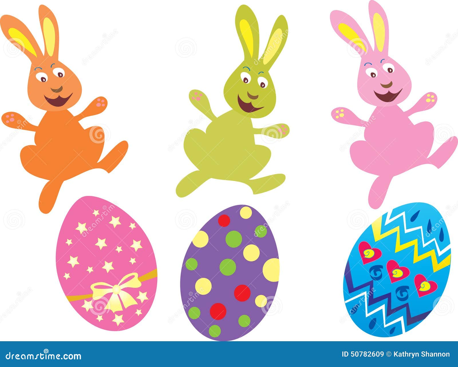Three Easter Bunnies and Easter Eggs Stock Vector - Illustration of ...