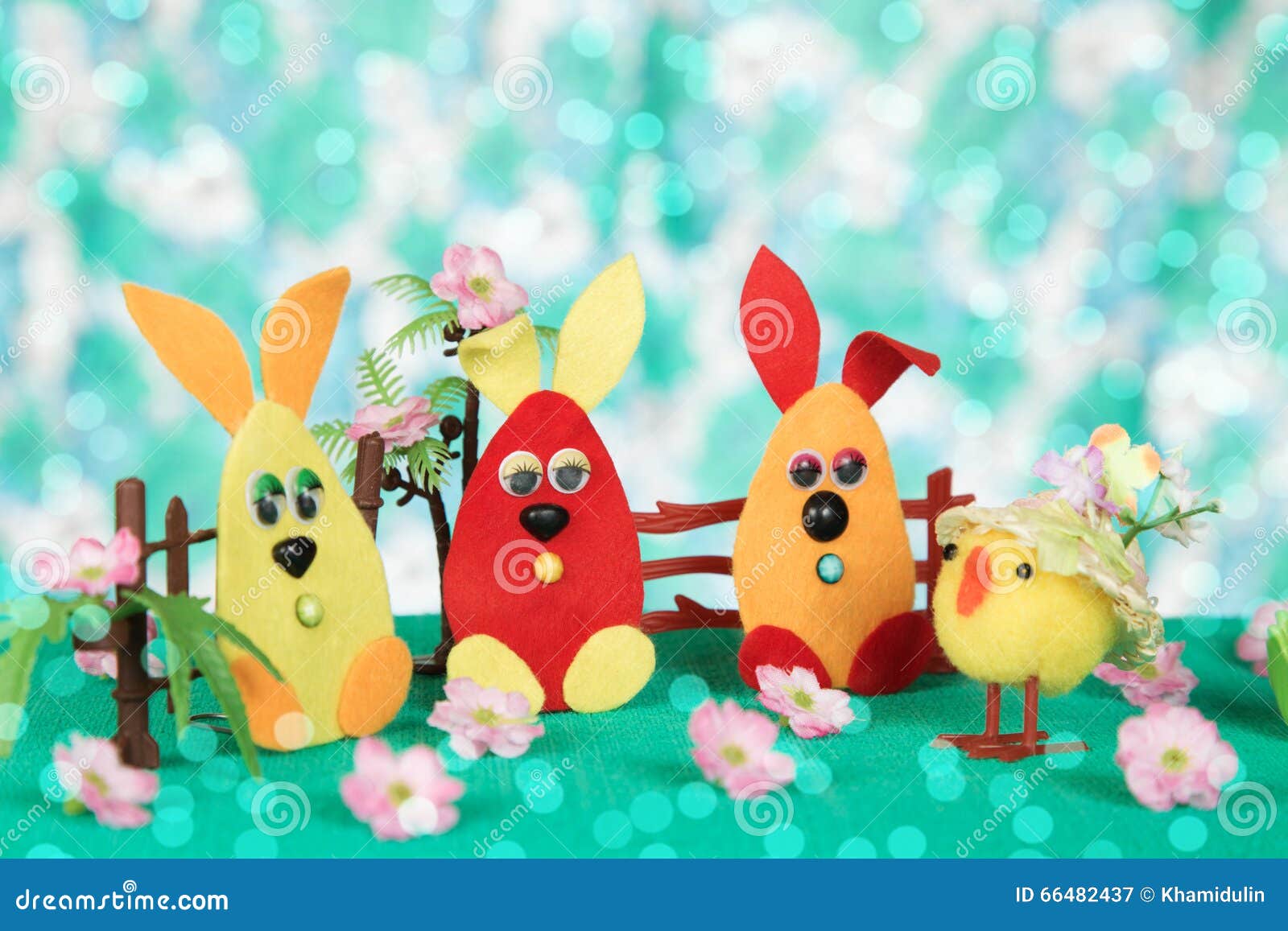 Three Easter Bunny and Chicken. Stock Image - Image of april, blossom ...