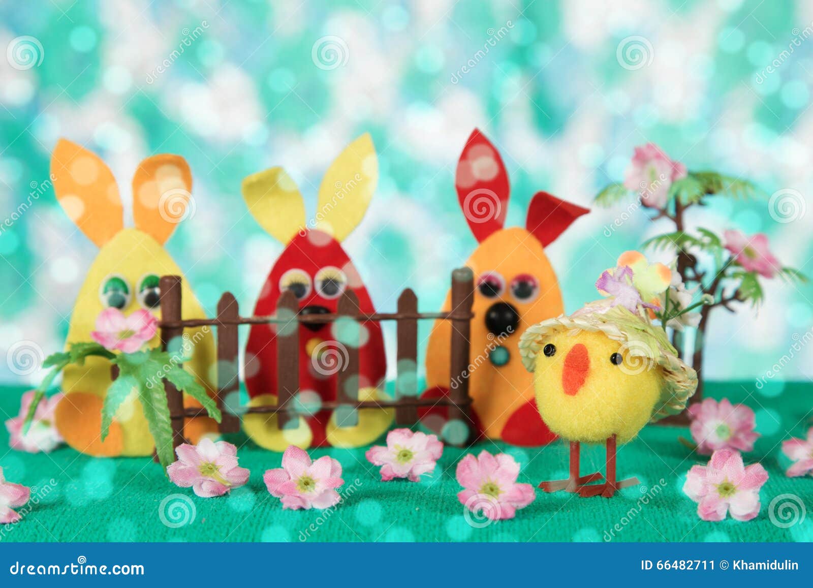 Three Easter Bunny and Chicken. Stock Image - Image of embroidered ...
