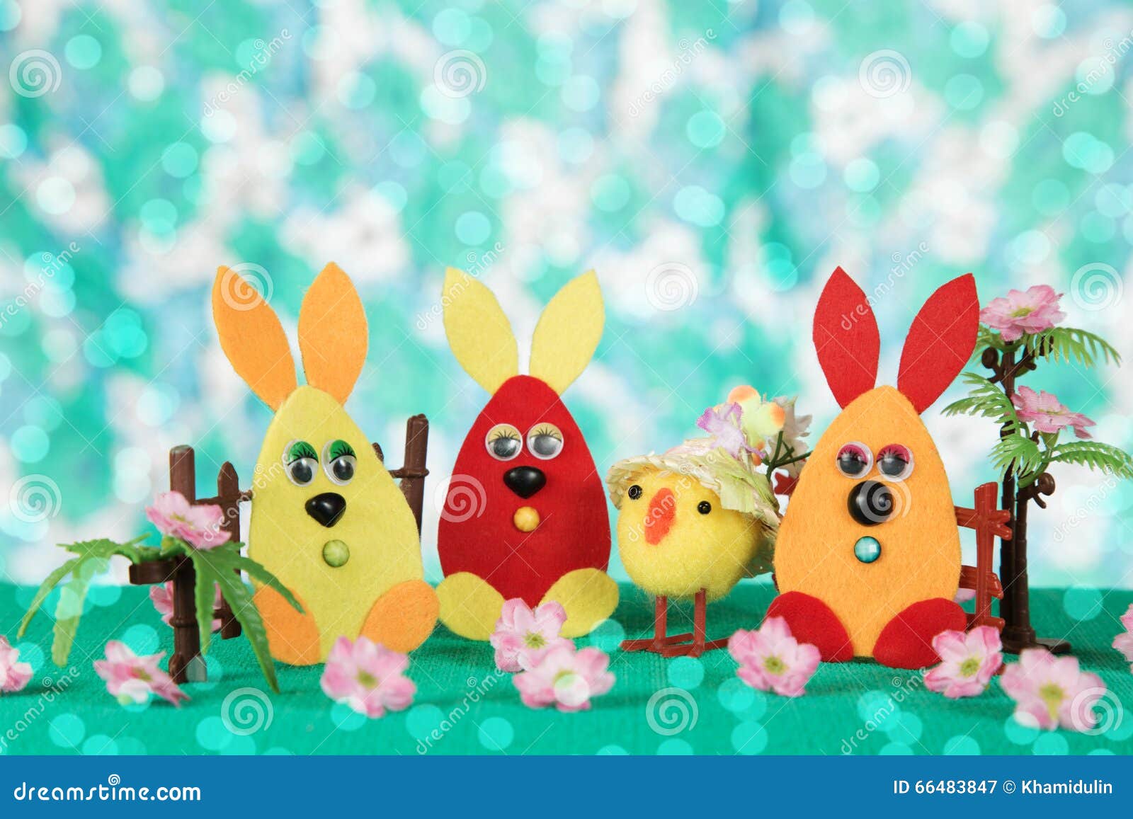 Three Easter Bunny and Chicken. Stock Image - Image of colored, eggs ...