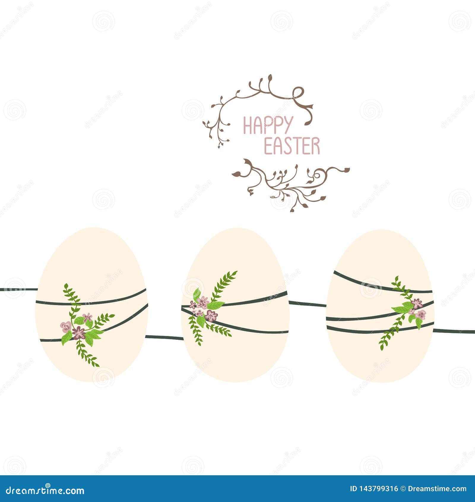 Three Easter Eggs in a Row and Connected by a Thread. Stock Vector ...