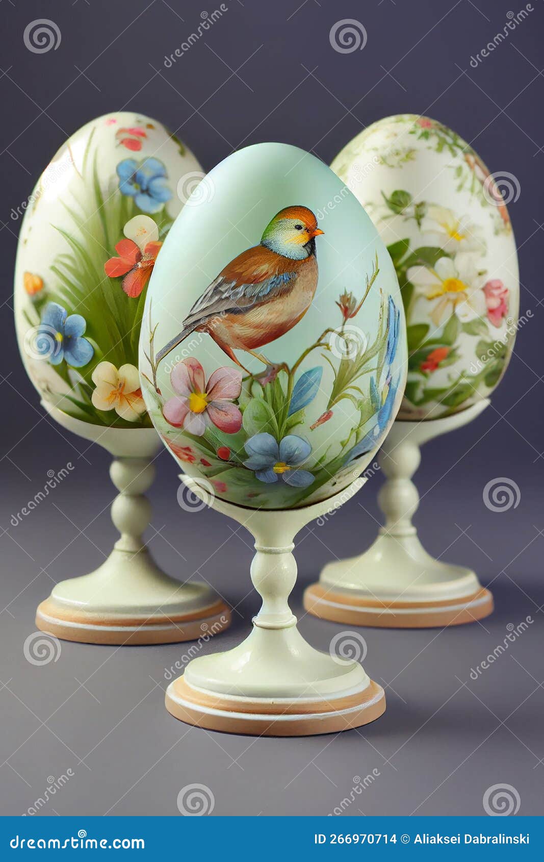 Three Easter Eggs with a Pattern of Flowers and Birds Stock ...