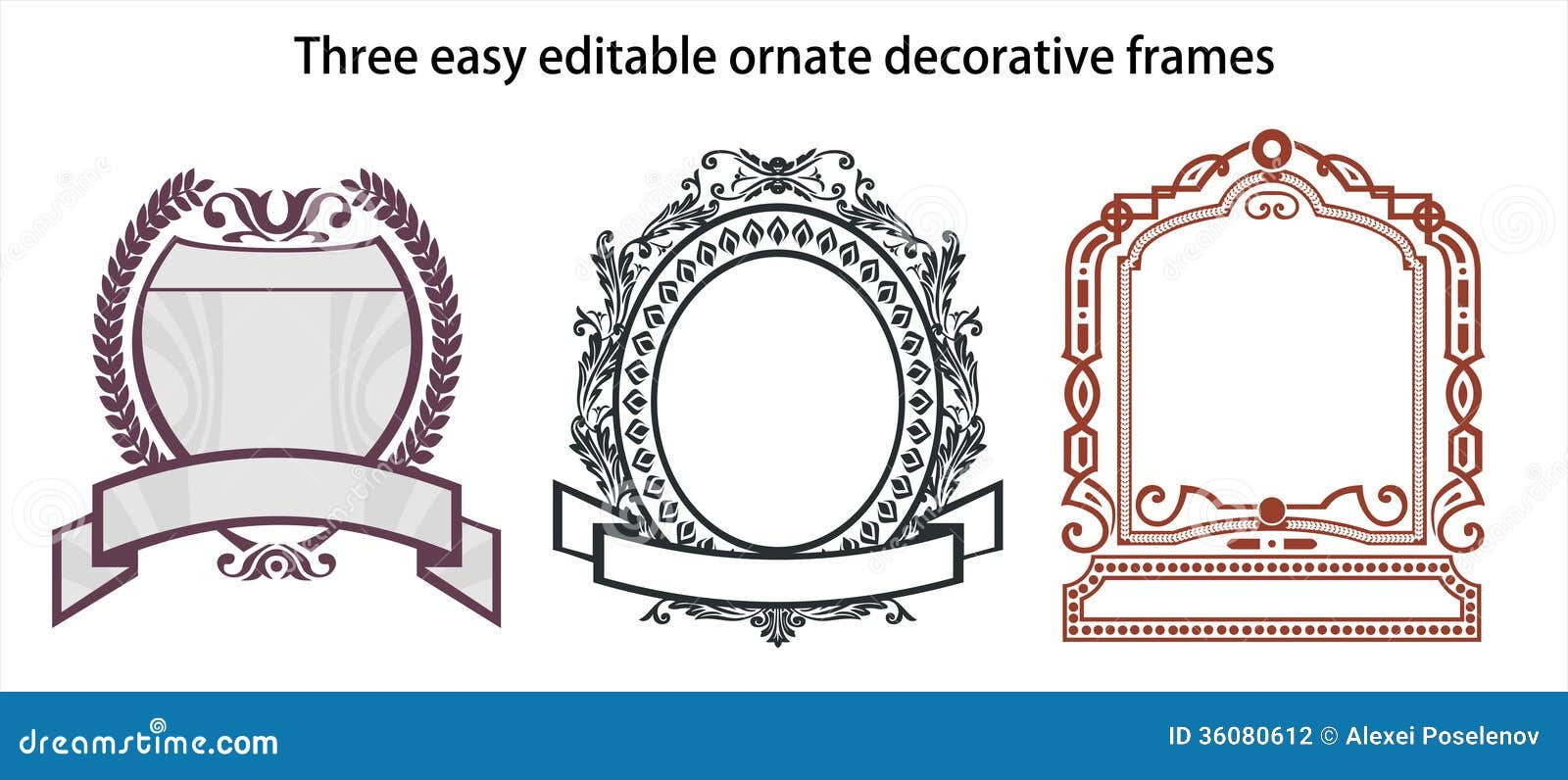 Three Easy Editable Ornate Decorative Frames Stock Vector ...