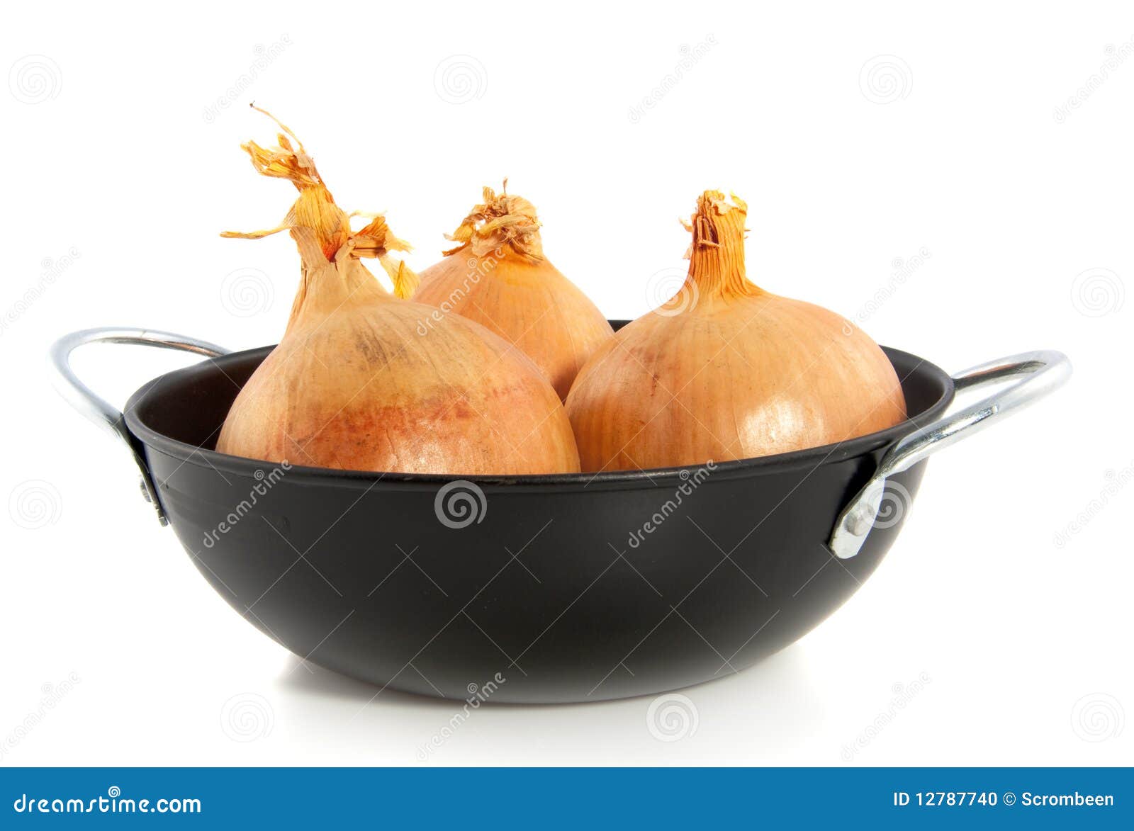 Three Edible Onions in a Black Wok Stock Photo - Image of onions ...