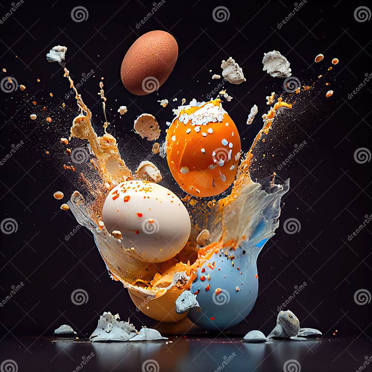 Three Eggs Exploding Out of a Vase with Water Stock Illustration ...