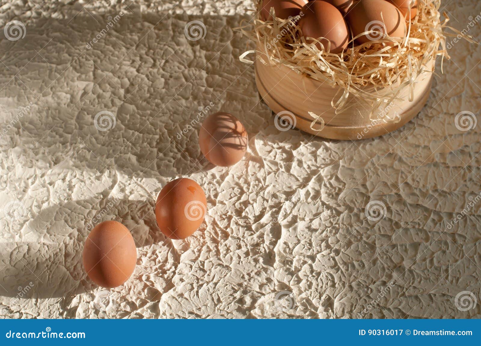 Three Eggs at Screens Full of Eggs on Wood Stock Image - Image of ...