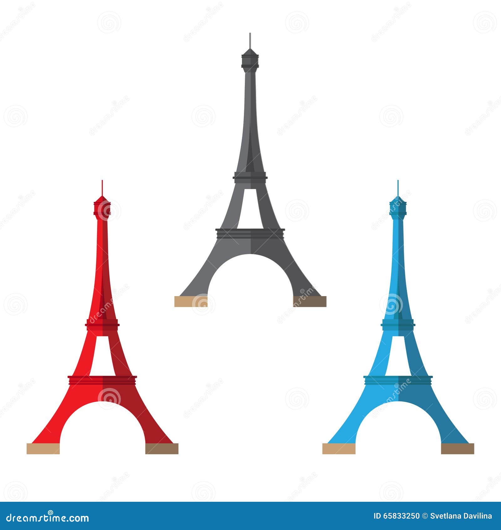 Three Eiffel Tower Painted in Different Colors Stock Vector ...